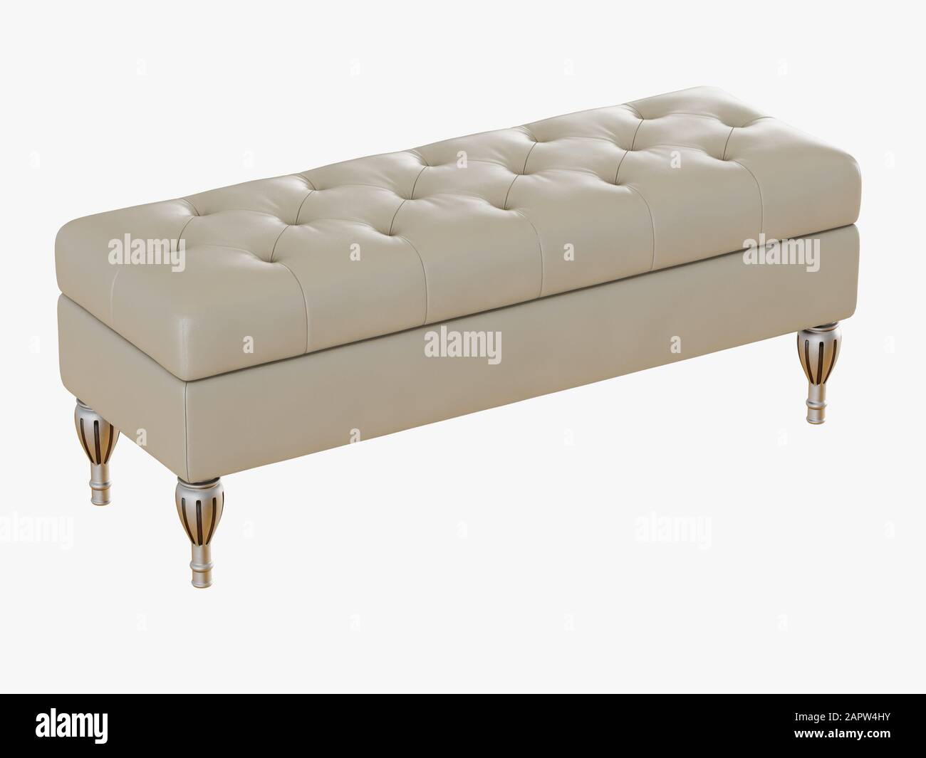Bench capitone ivory color white isolated background 3d rendering Stock ...