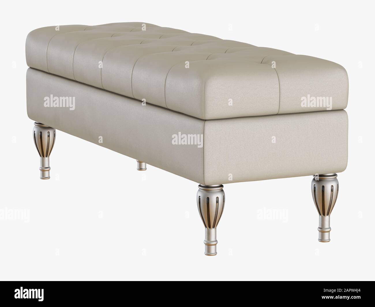 Bench capitone ivory color white isolated background 3d rendering Stock ...