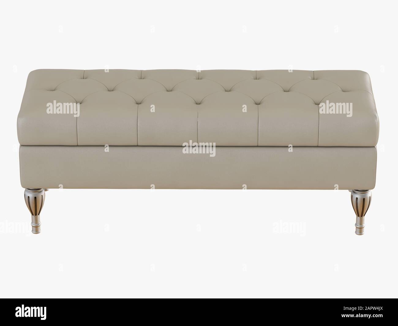 Bench capitone ivory color white isolated background 3d rendering Stock ...