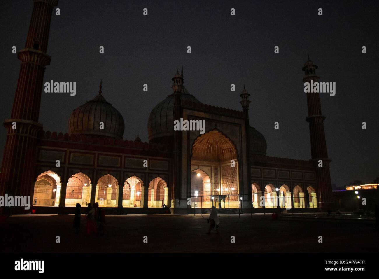 View of the Jama Masjid or Grand Mosque during night time in Delhi ...