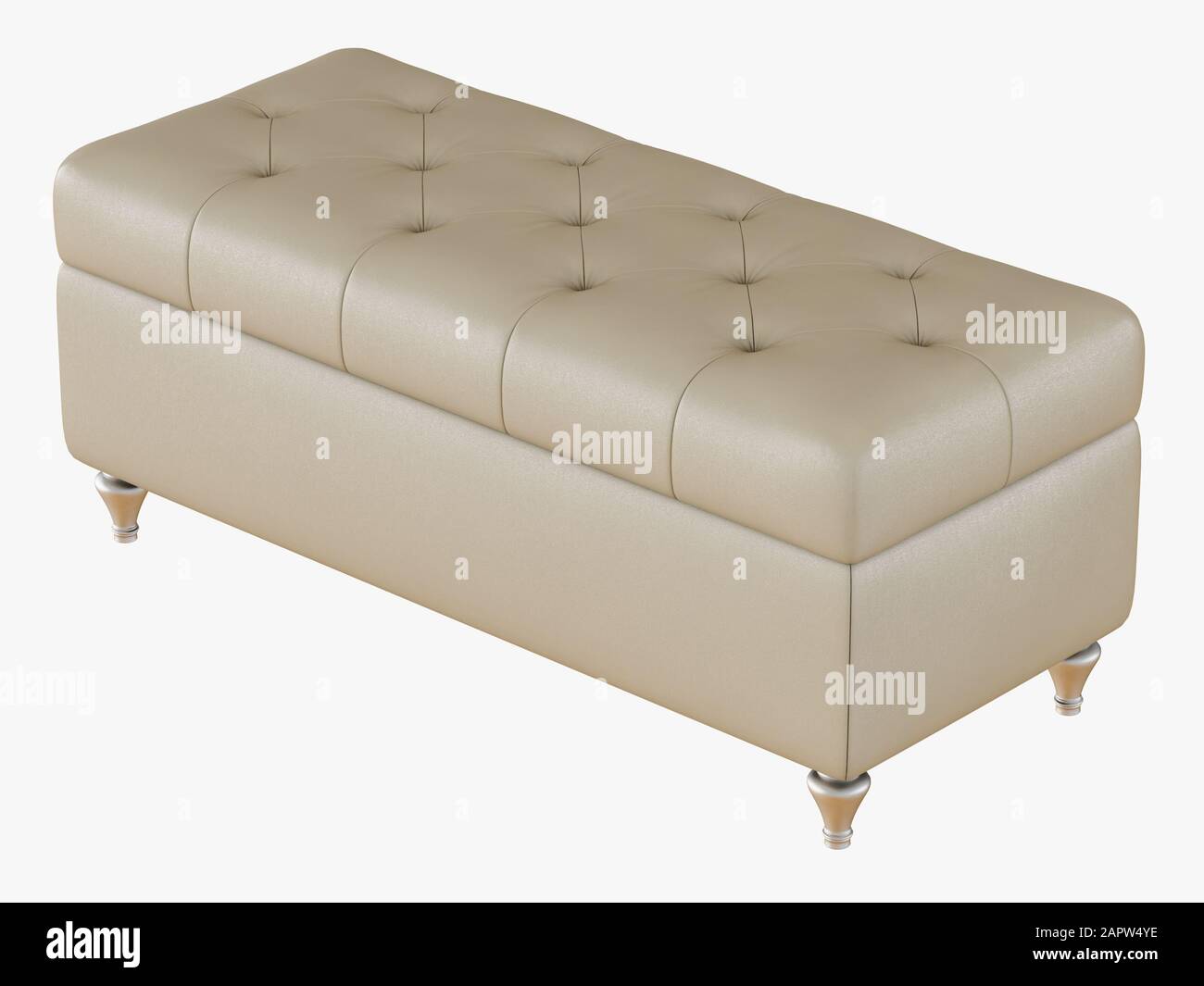 Beige leather bench capitone white isolated background 3d rendering ...