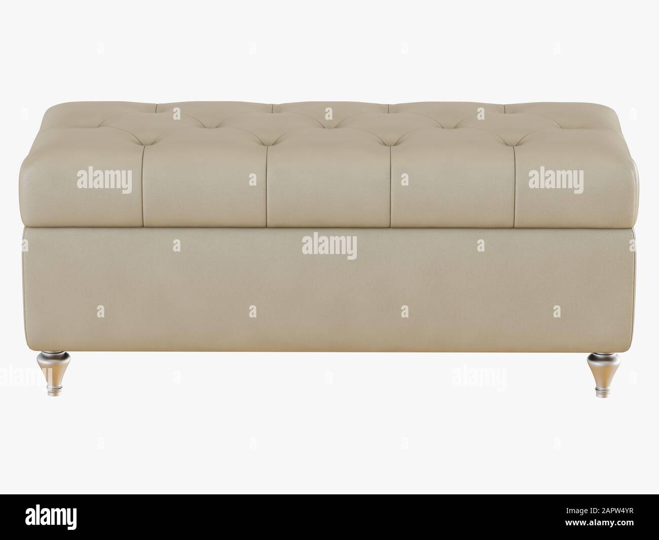 Beige leather bench capitone white isolated background 3d rendering ...