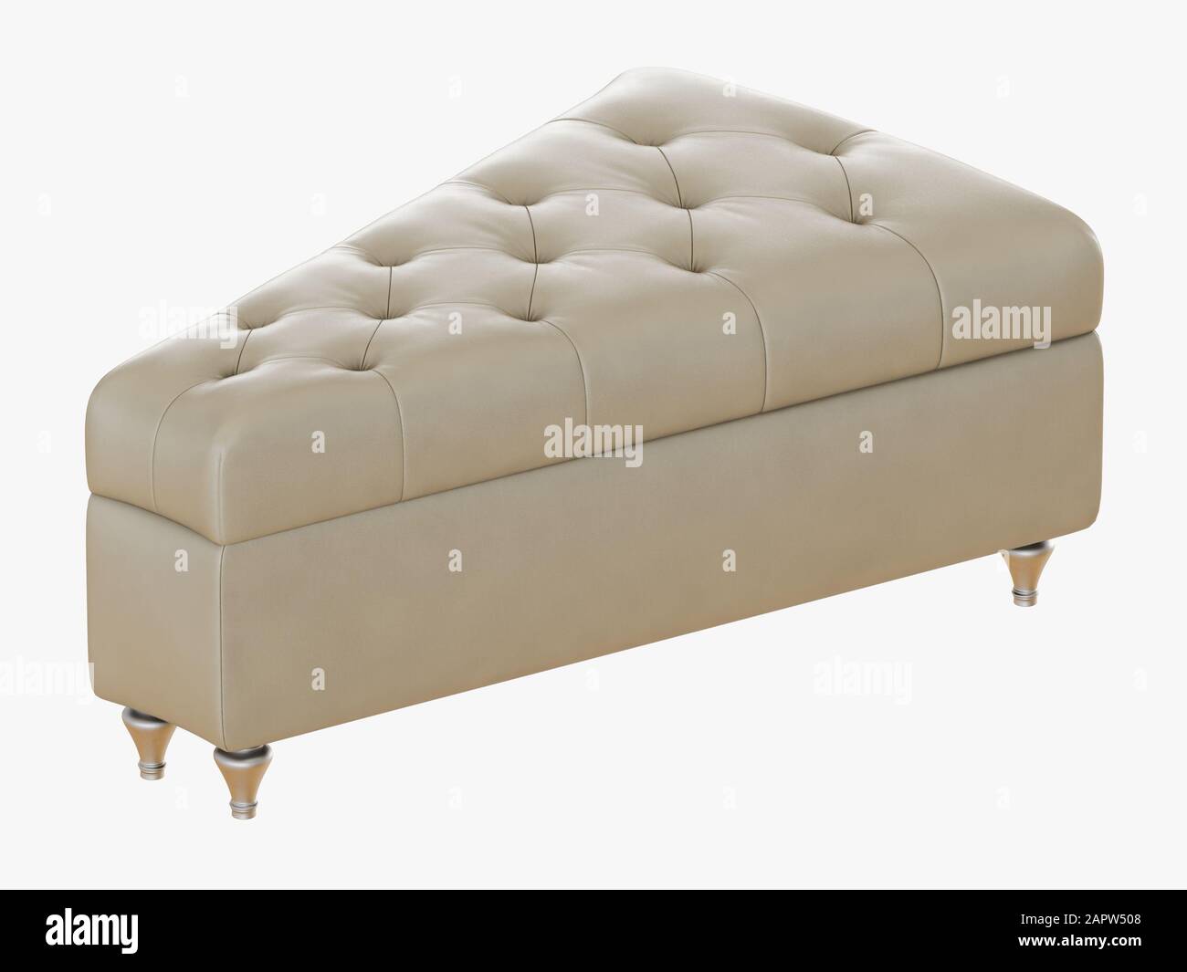 Beige leather bench capitone white isolated background 3d rendering ...
