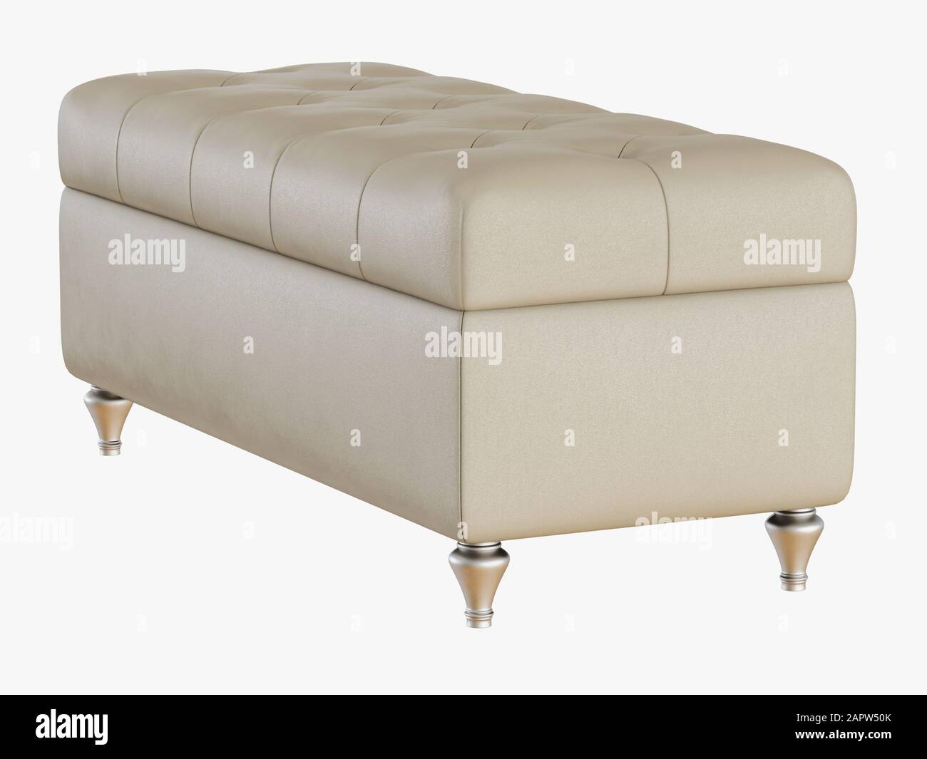 Beige leather bench capitone white isolated background 3d rendering ...