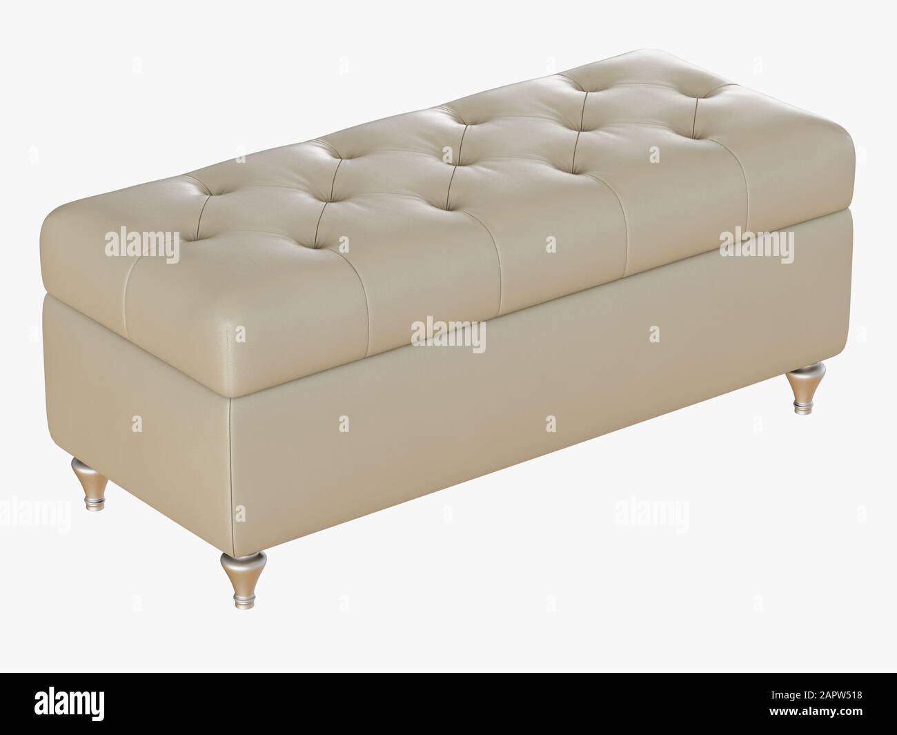 Beige leather bench capitone white isolated background 3d rendering ...