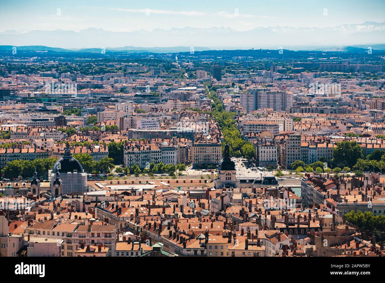 Lyon panorama elevated view on sunny day. Aerial panoramic view of Lyon ...
