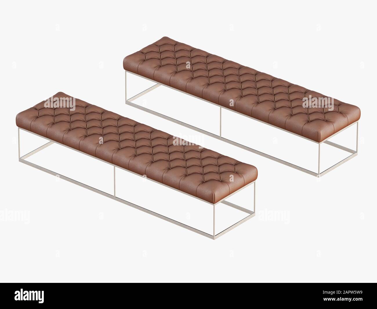 Two brown bench capitone on a steel frame 3d rendering Stock Photo - Alamy