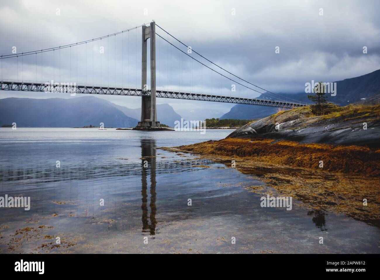 Classic Norwegian cold panoramic landscape of Efjorden fjord, Ballangen ...