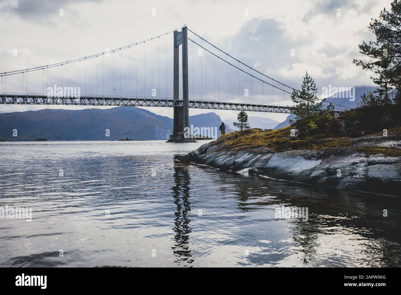 Classic Norwegian cold panoramic landscape of Efjorden fjord, Ballangen ...