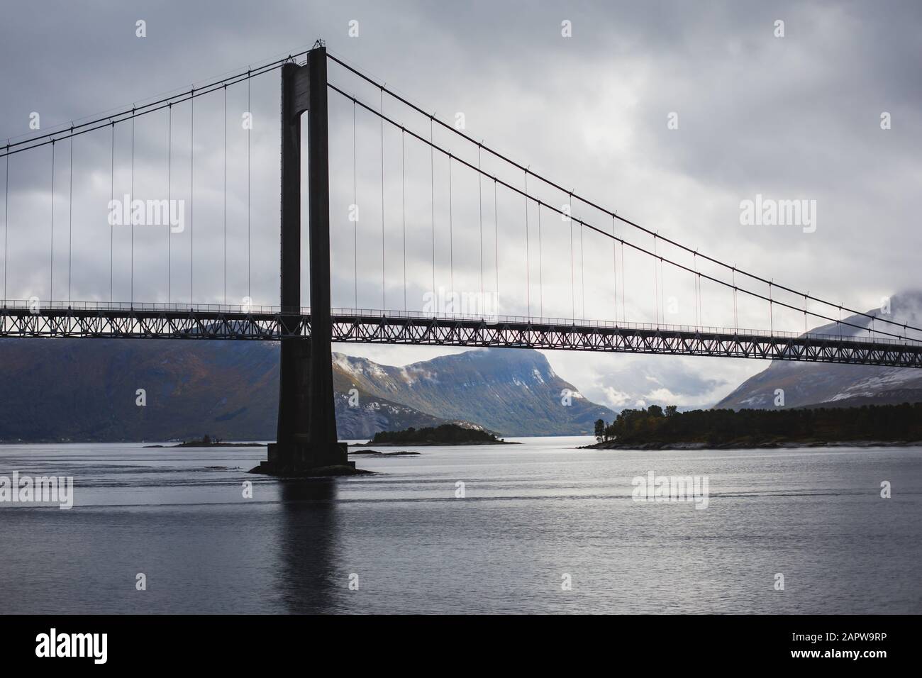 Classic Norwegian cold panoramic landscape of Efjorden fjord, Ballangen ...