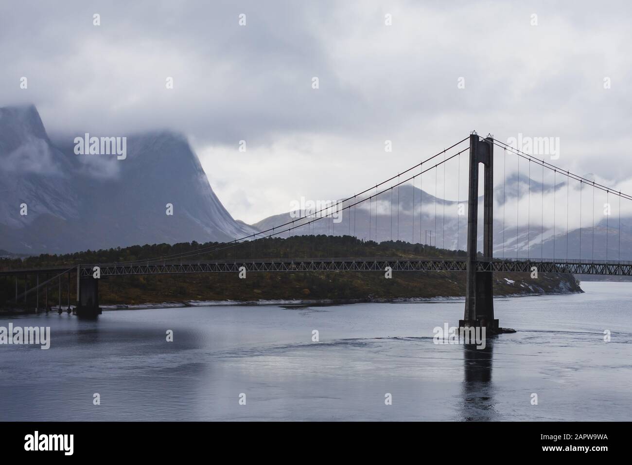 Classic Norwegian cold panoramic landscape of Efjorden fjord, Ballangen ...