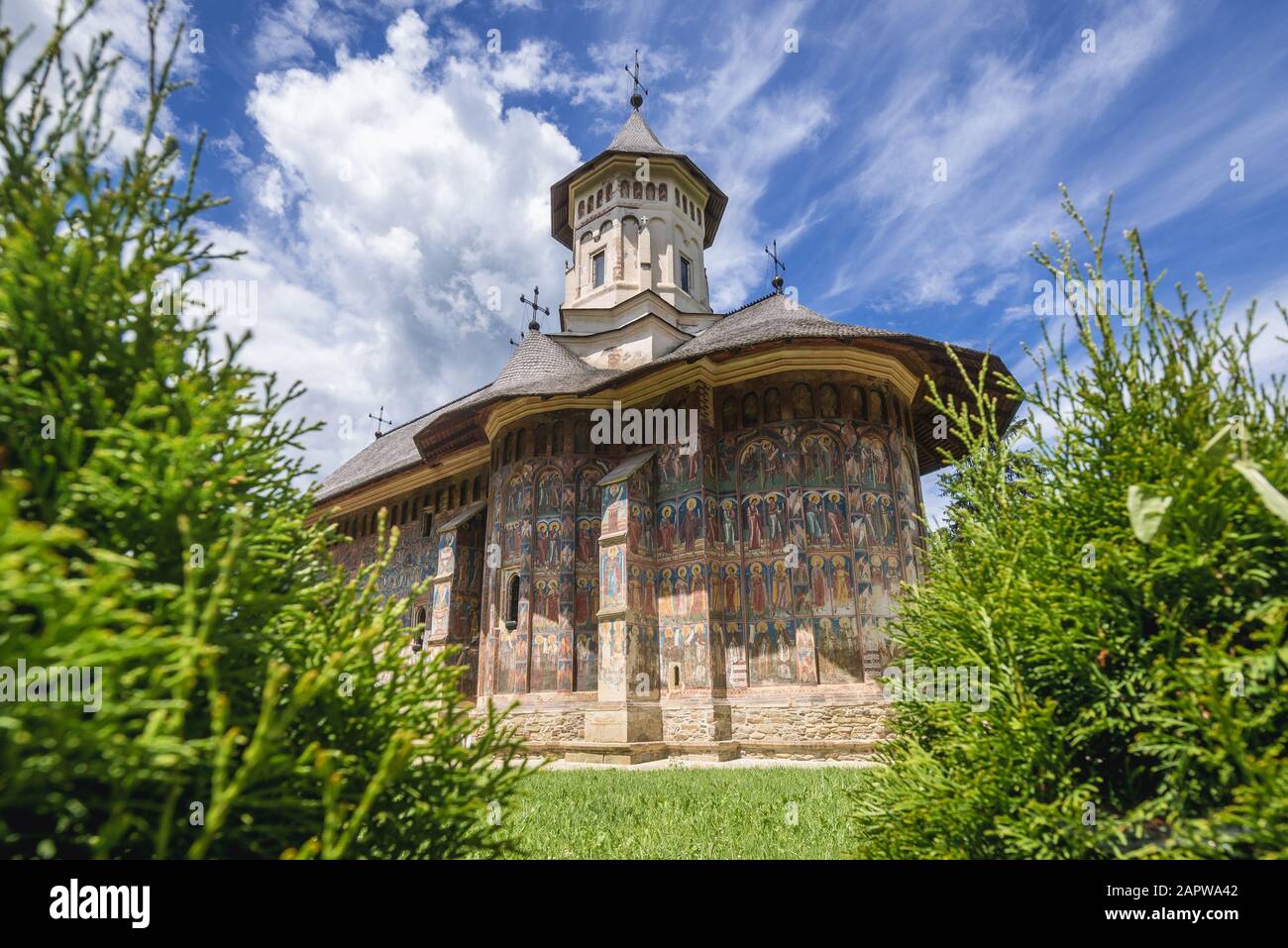 Moldovita monastery exterior wall paintings fresco hi-res stock ...