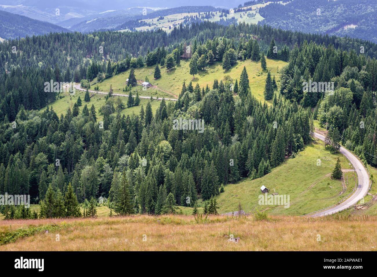 Aerial view from Ciumarna Pass also known as Palma Pass in Obcina Mare ...