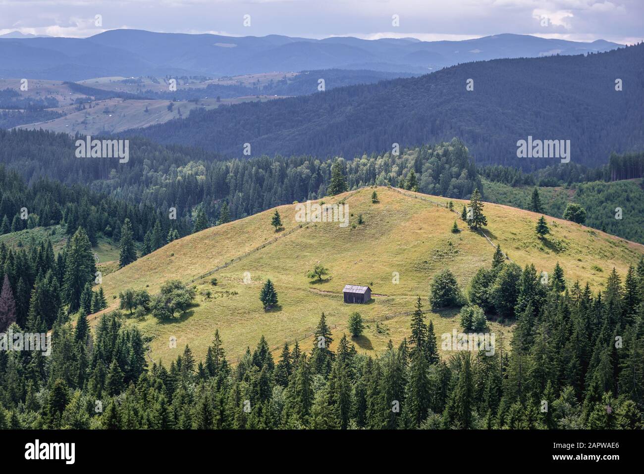 Small shed seen from Ciumarna Pass also known as Palma Pass in Obcina ...
