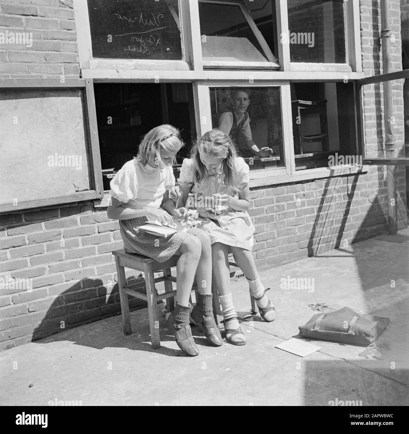 The Princesses Beatrix and Irene at the Workshop Children's Community of Kees Boeke in Bilthoven ...