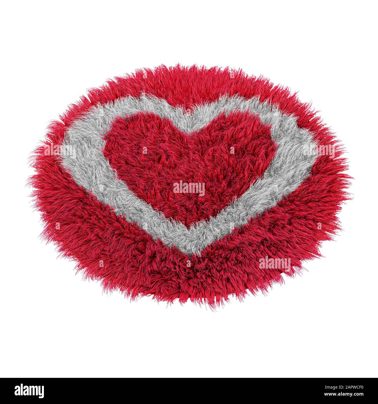 Round fluffy soft wool heart carpet on a white background 3d rendering ...