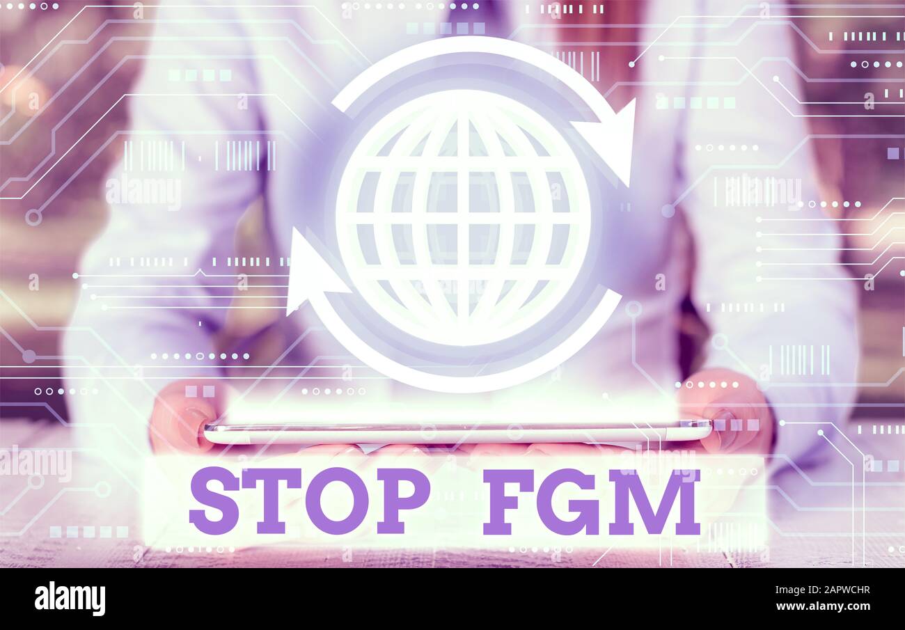 Writing note showing Stop Fgm. Business concept for Put an end or stop ...