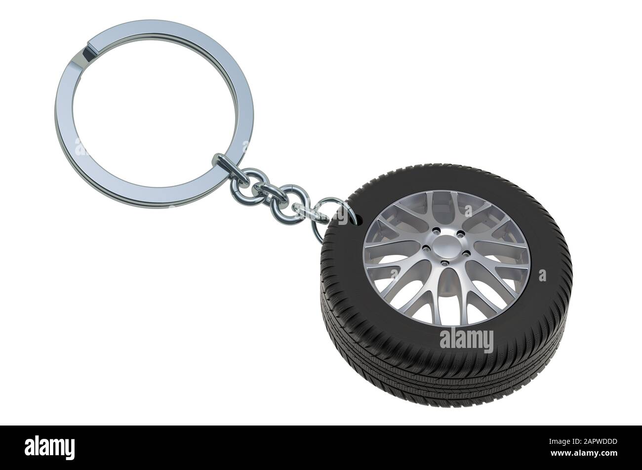 Car Wheel Keychain Silver, 3D rendering isolated on white background ...