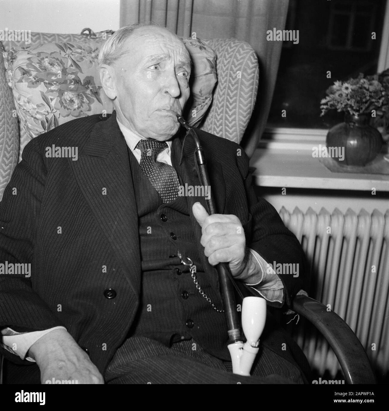 Vintage furniture at home with man Black and White Stock Photos ...