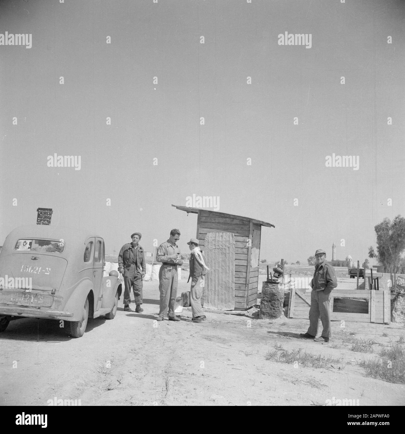 Israel 1948-1949: Negev Desert, checkpoint Men and a car at a ...