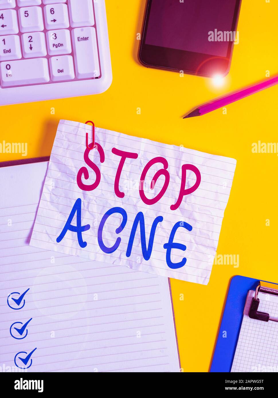 Writing note showing Stop Acne. Business concept for control the ...