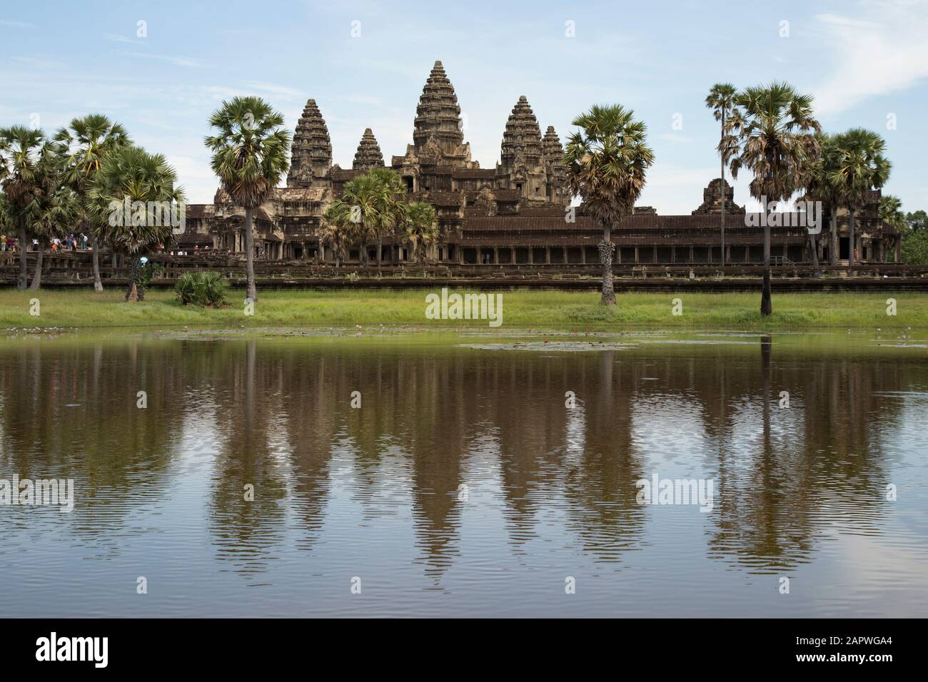 water reflection of iconic Angkor wat temple during sunny day Stock ...