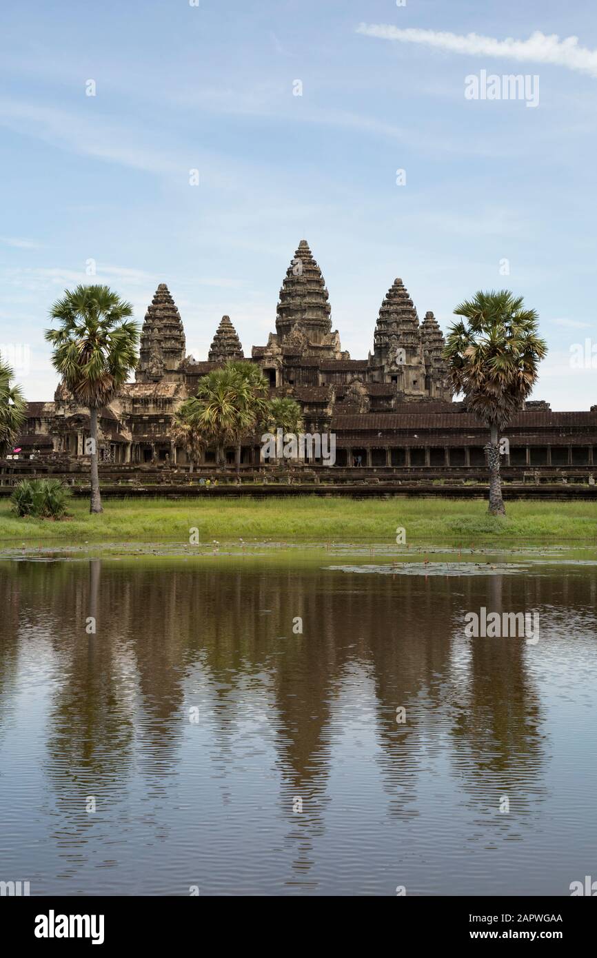 water reflection of iconic Angkor wat temple during sunny day Stock ...