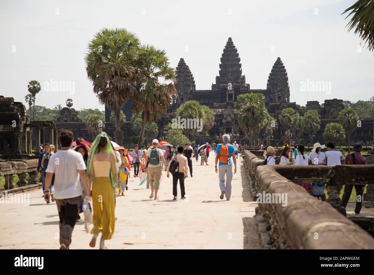 Visitors walking around Angkor Wat complex during a sunny morning Stock ...