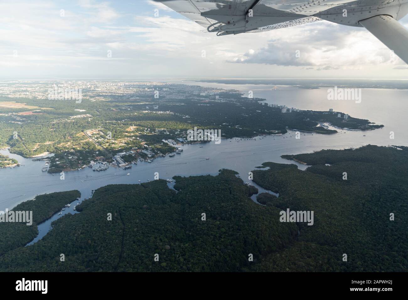 Beautiful aerial view to flooded rainforest and river in the Amazon ...
