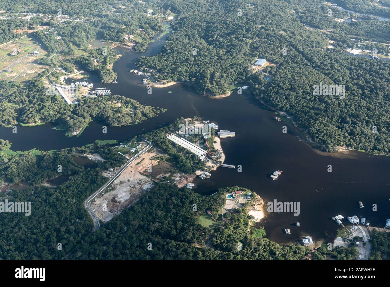 Beautiful aerial view to flooded rainforest and river in the Amazon ...