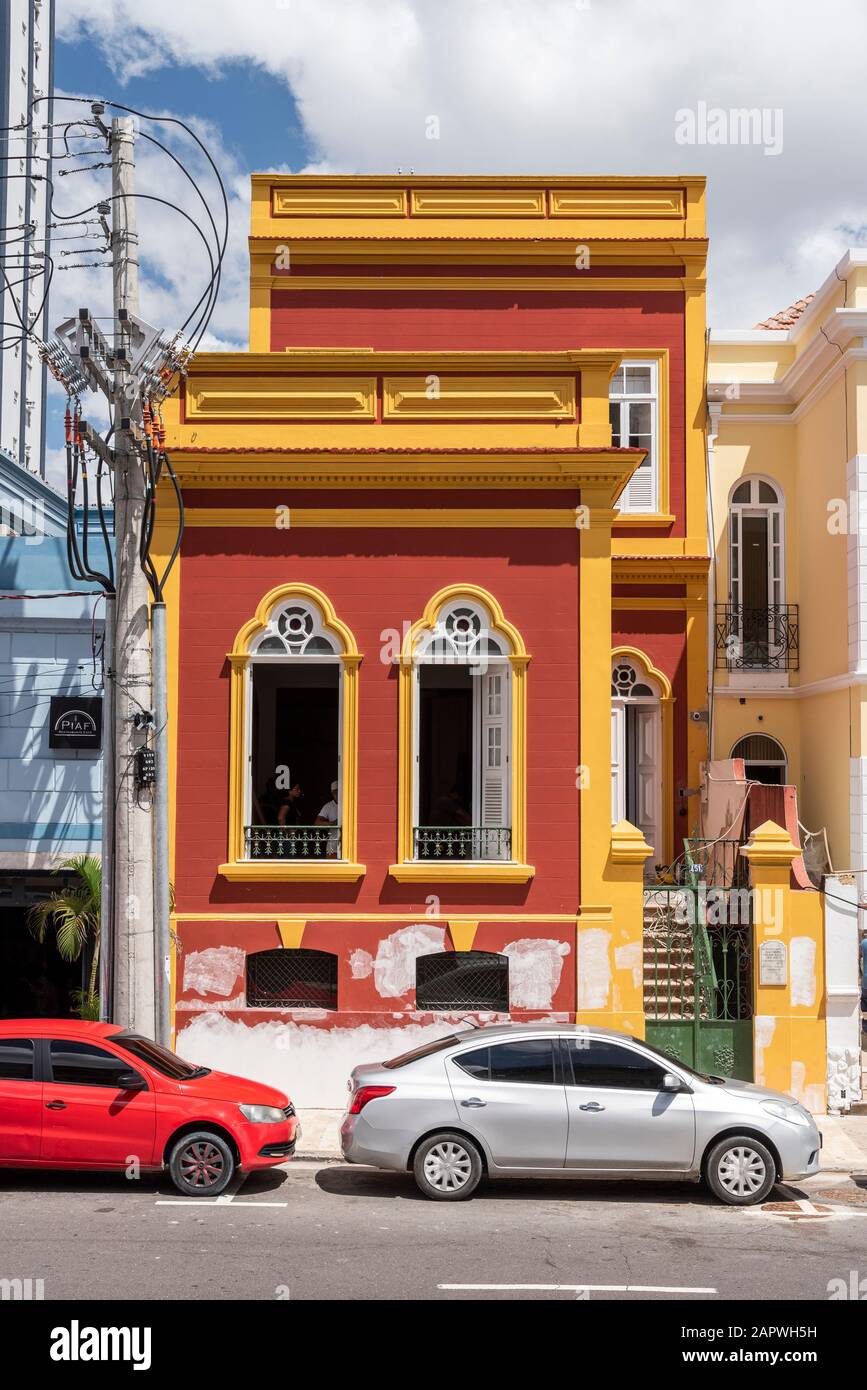 View to historic and colorful buildings in central Manaus, Amazonas ...