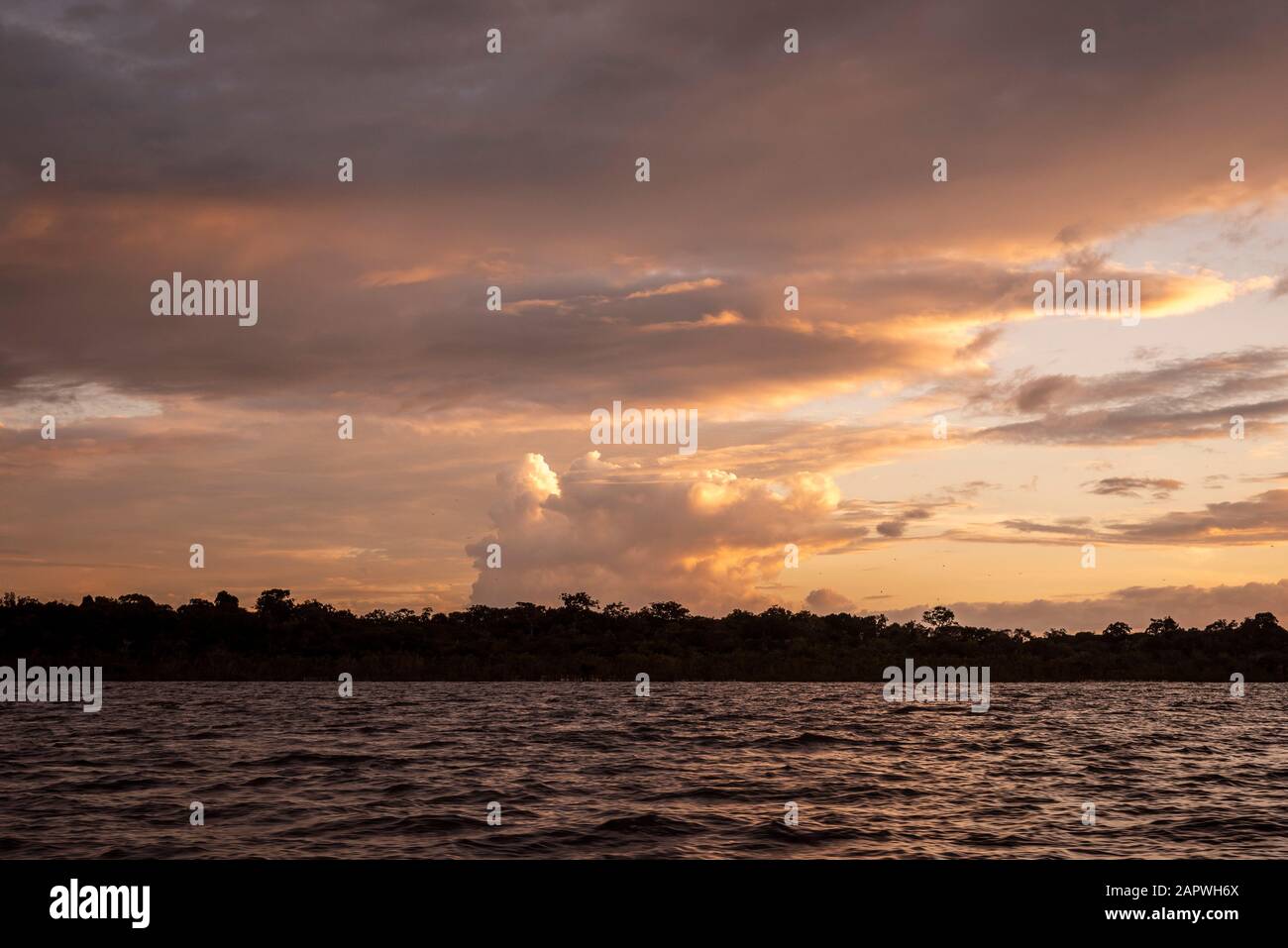 Beautiful Amazon sunset over the waters of Negro River with colorful ...