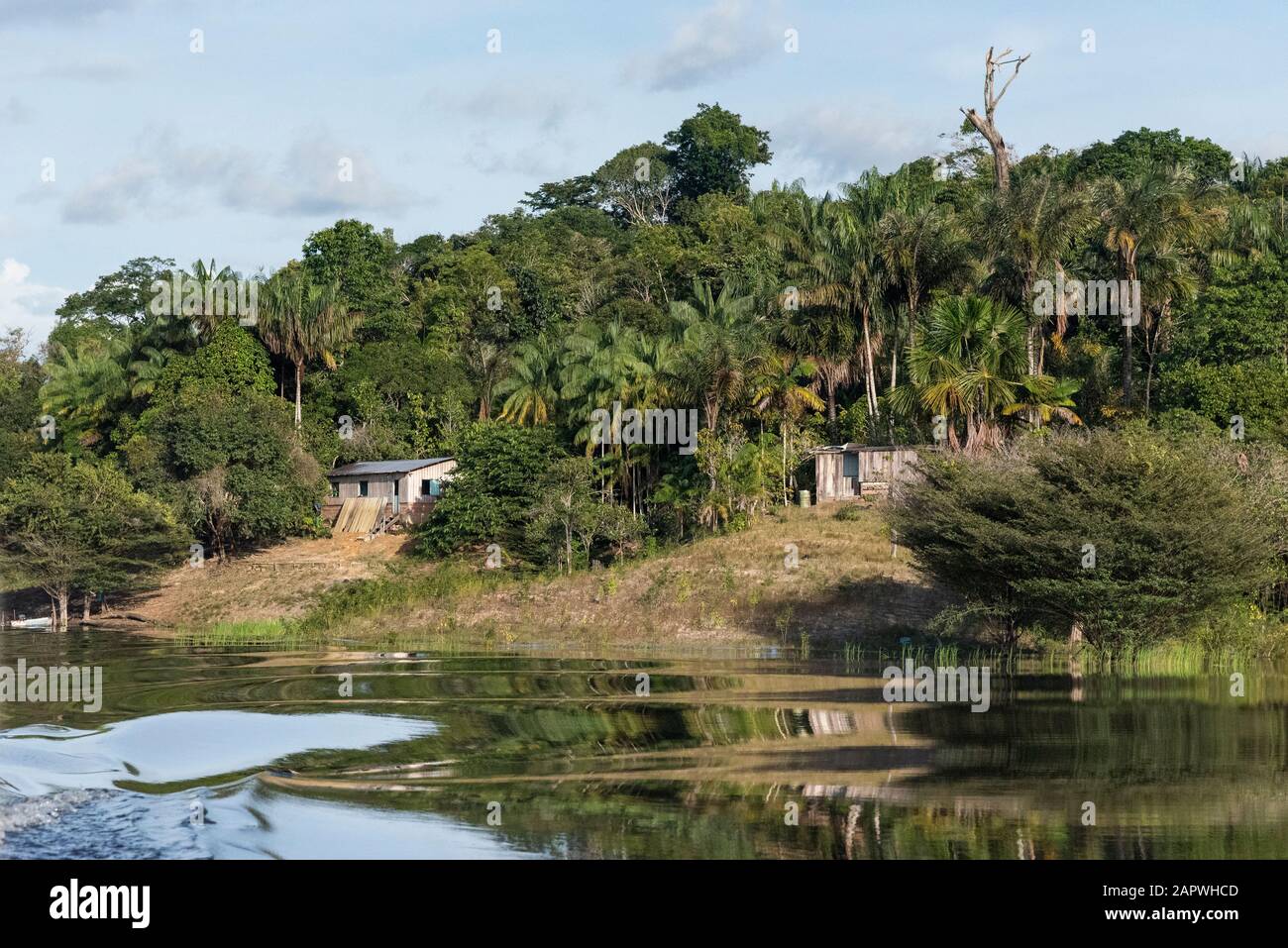 View to riverside village in the Amazon Rainforest, Amazonas, Brazil ...