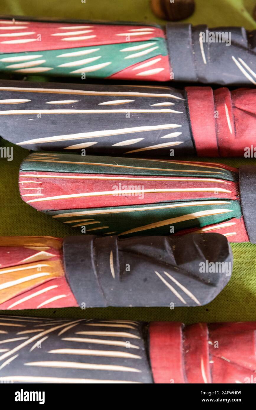 Typical wooden Amazon handcraft art on local store in Negro River ...