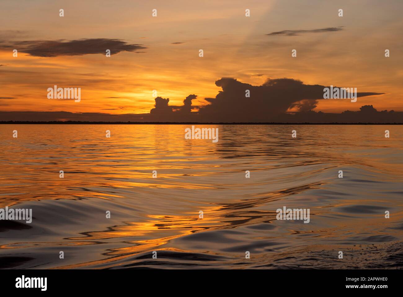 Beautiful Amazon sunset over the waters of Negro River with colorful ...
