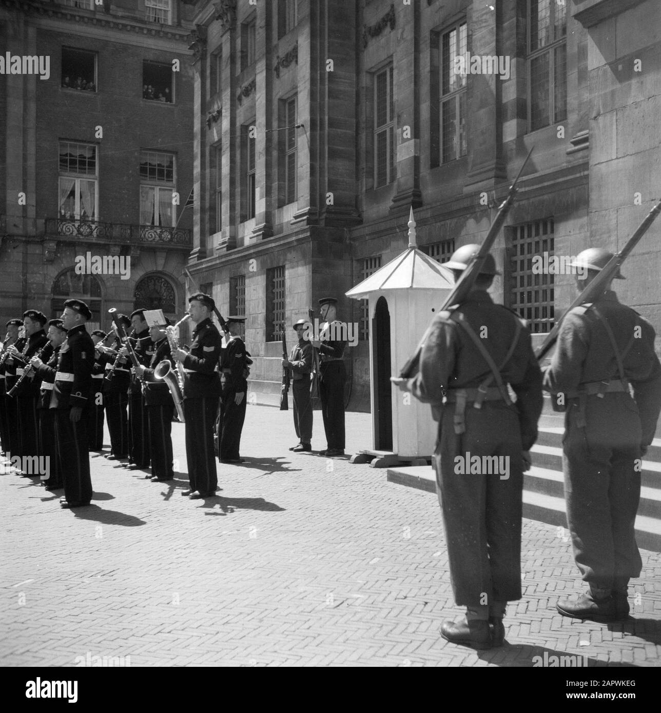 Military ceremony on Dam Military music corps and wait in front of the ...