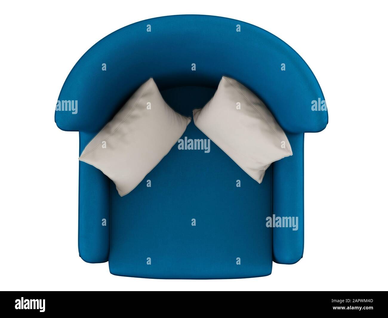 Soft blue chair with two pillows top view on white background 3d ...