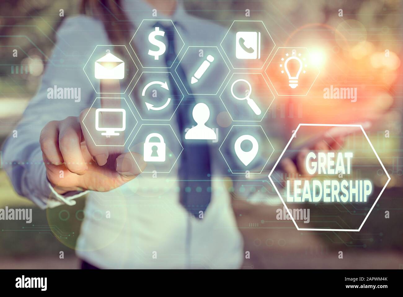 Writing note showing Great Leadership. Business concept for motivating ...