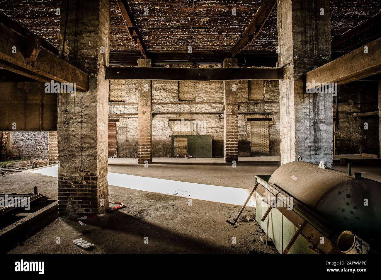 Inside of an old abandoned former industrial stone building Stock Photo ...