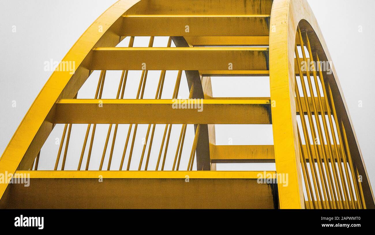Fragments of a modern yellow construction with a white background Stock ...