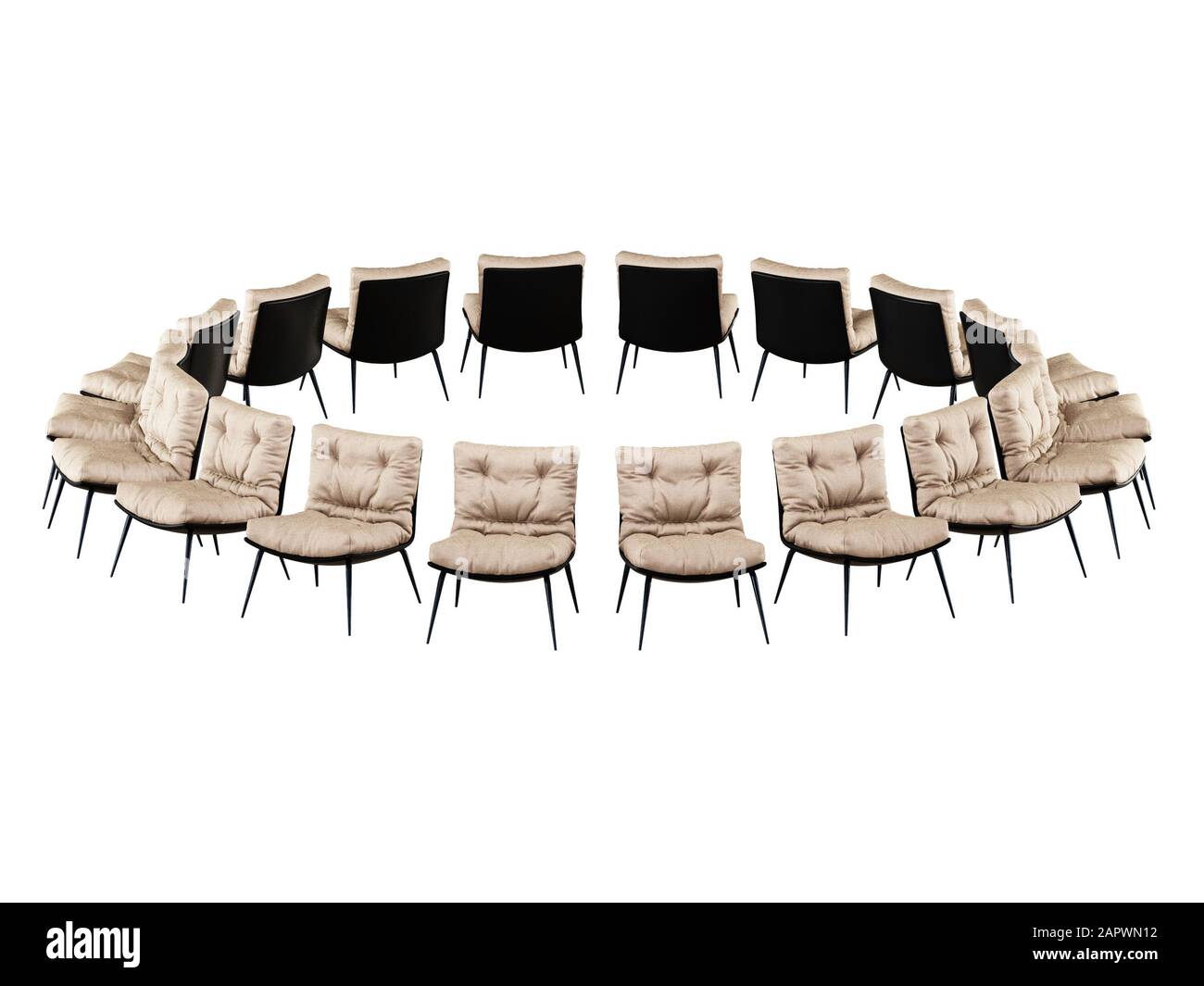Soft chairs stand in a circle on a white background 3d rendering Stock ...