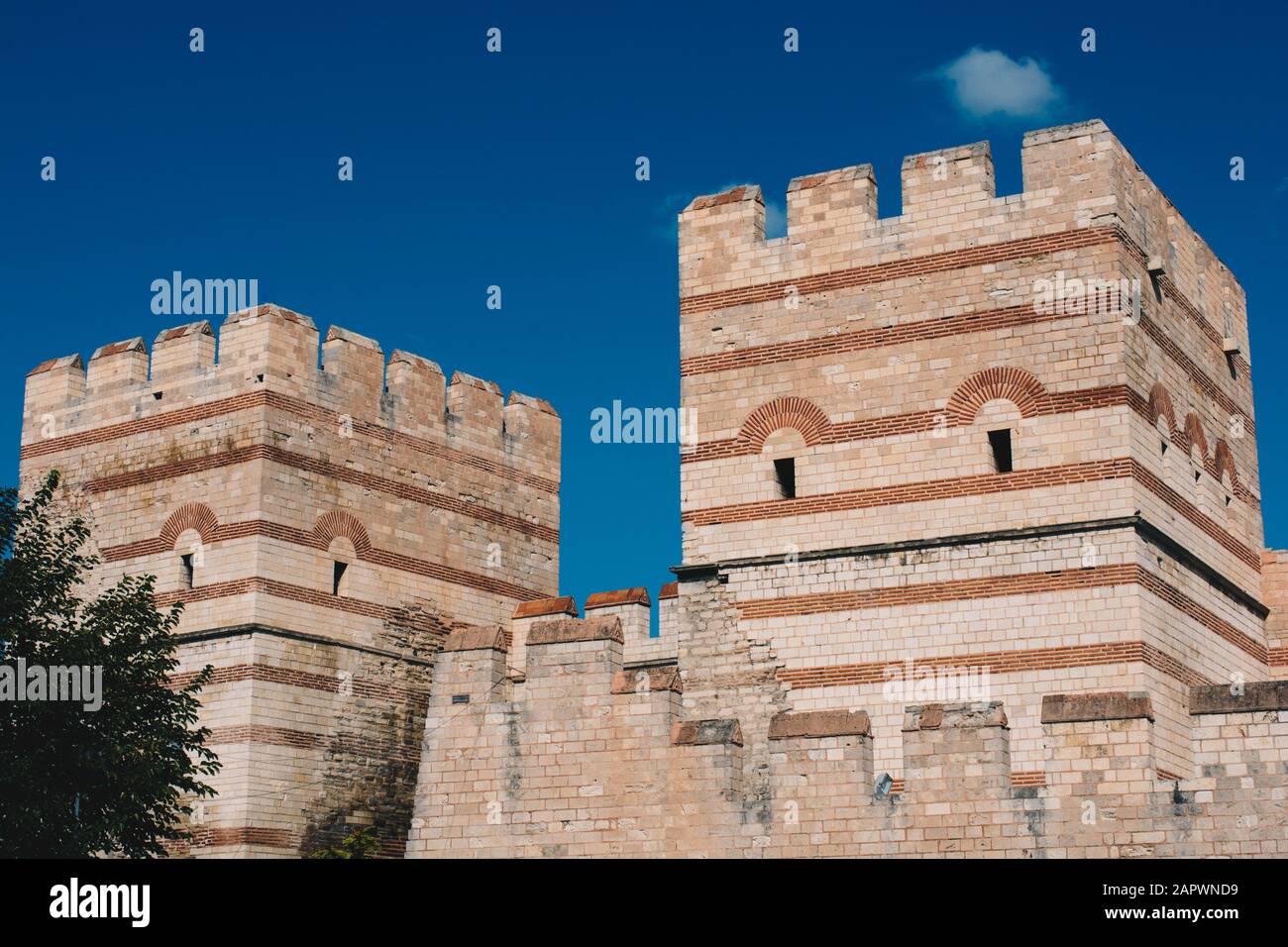 The ancient city walls of Constantinople in Istanbul, Turkey Stock ...