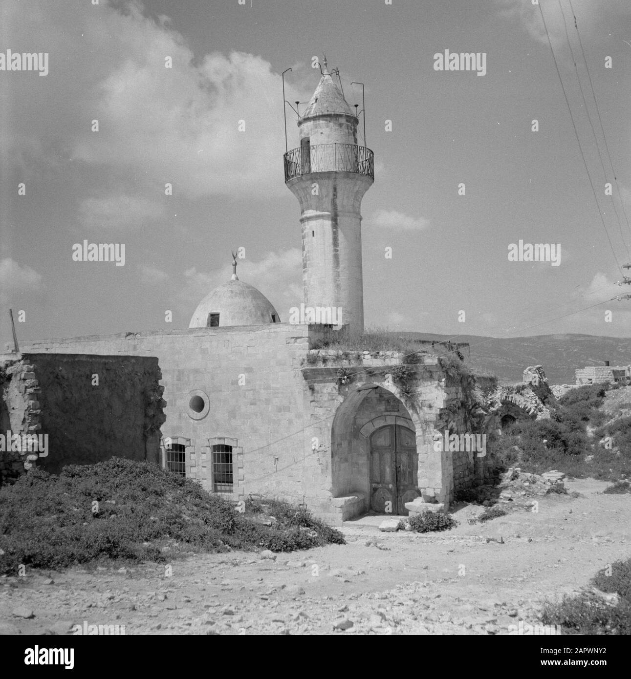 Mosque at Safad (Safed) with minaret and dome with crescent with an ...