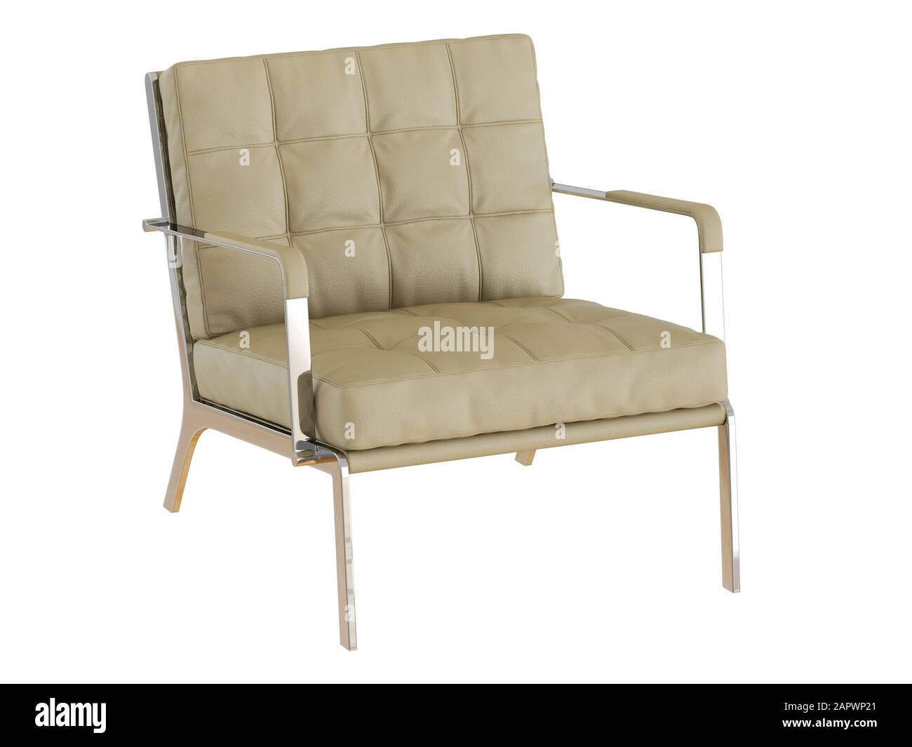 Beige leather chair on a white background 3d rendering Stock Photo - Alamy