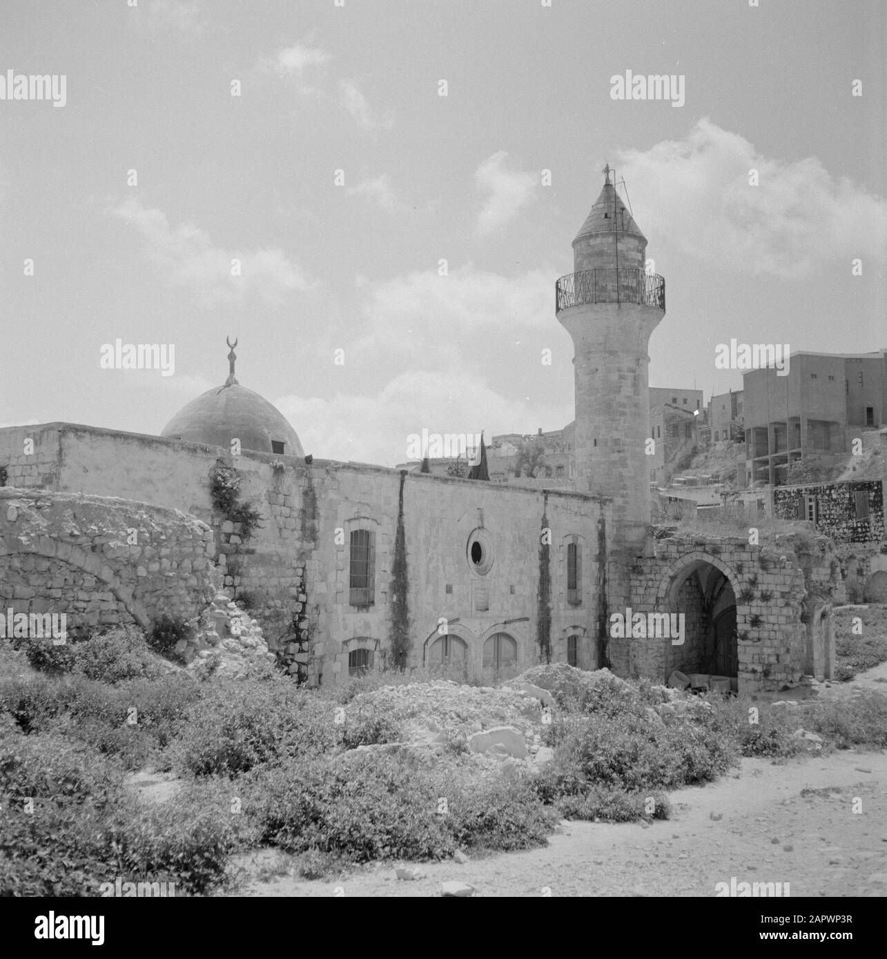 Mosque at Safad (Safed) with minaret and dome with crescent with in the ...