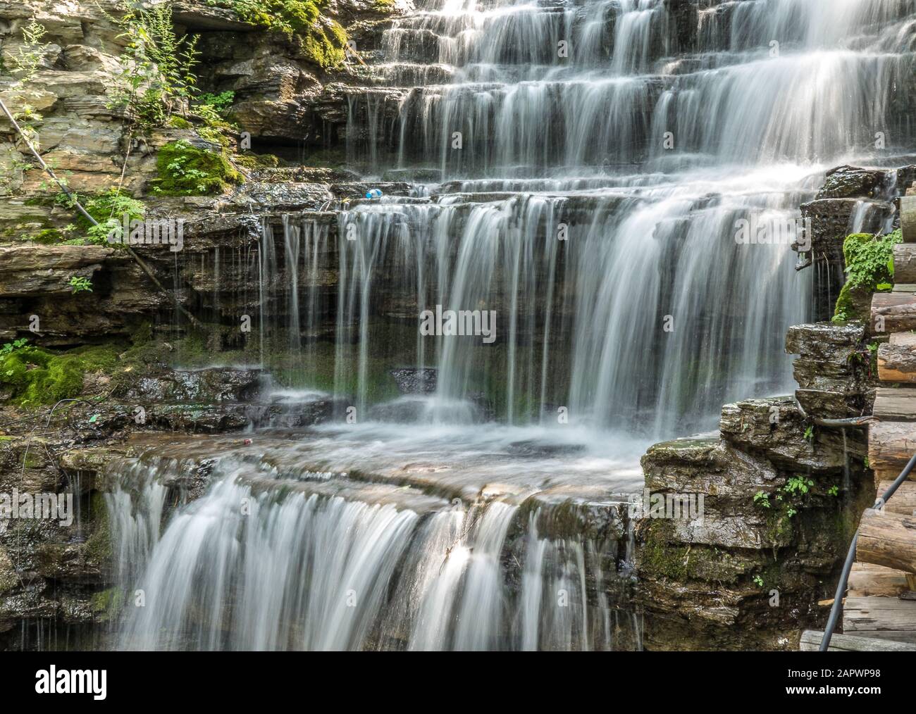 Wide angle shot of a waterfall in Chittenango Falls State Park in the ...
