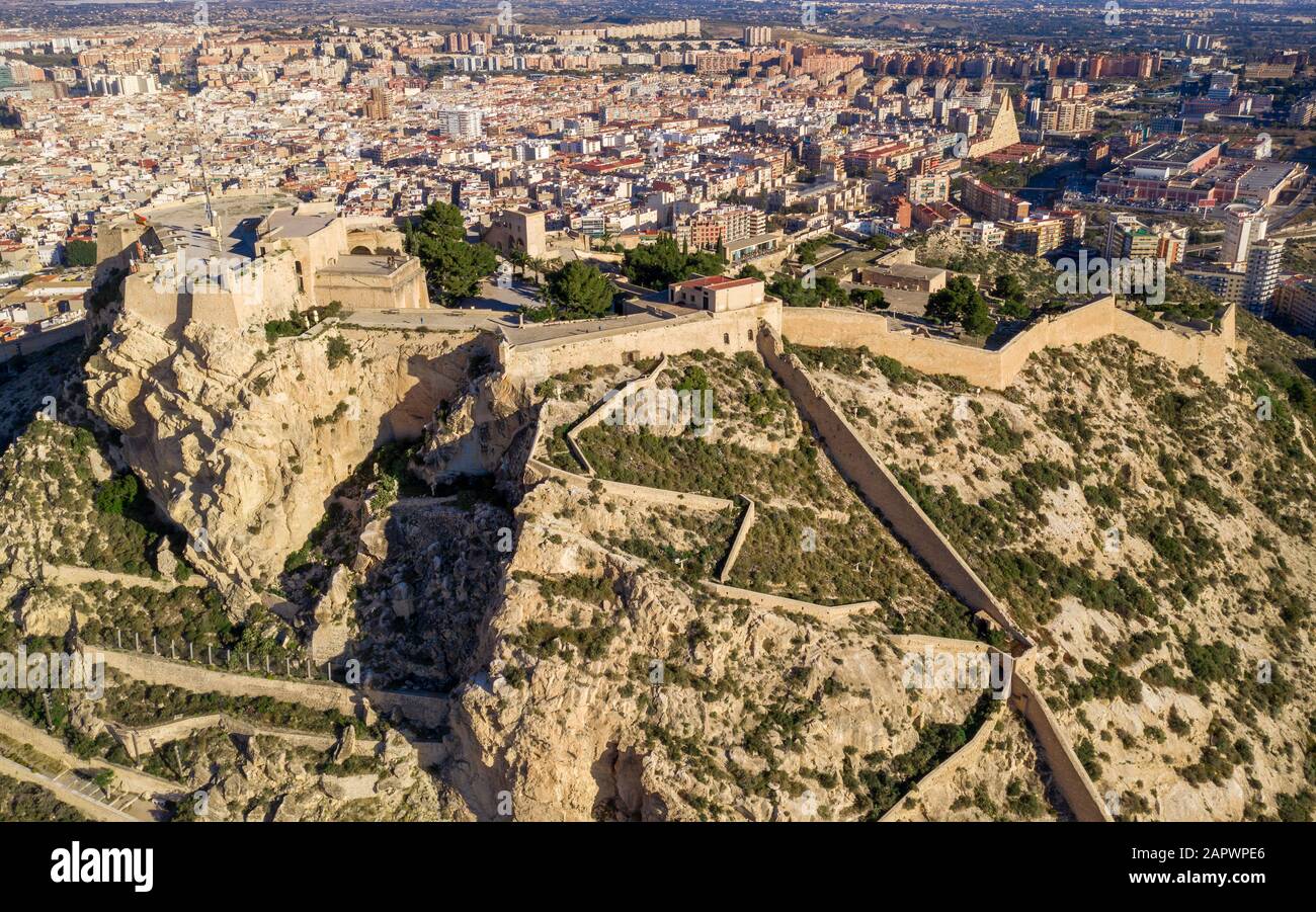 Aerial view of Santa Barbara castle ancient fortress with panoramic ...