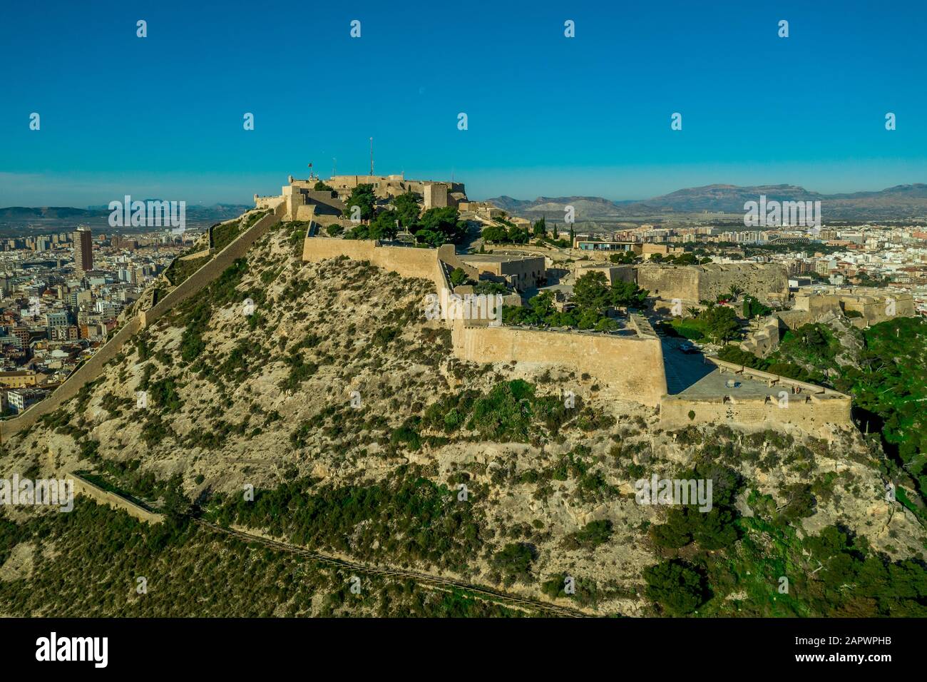 Aerial view of Santa Barbara castle ancient fortress with panoramic ...