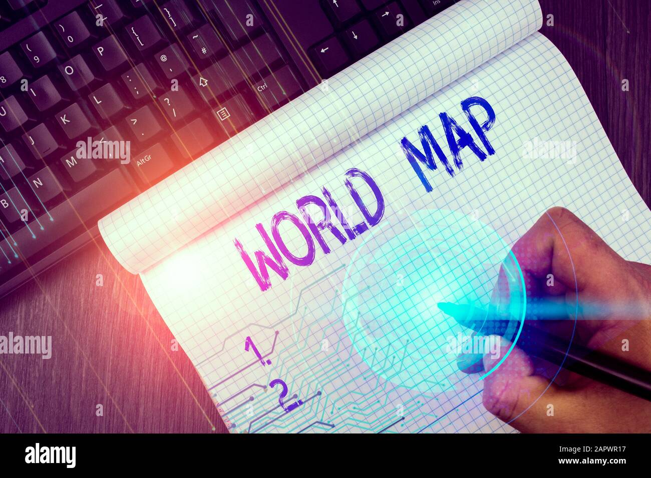 Writing note showing World Map. Business concept for a diagrammatic ...