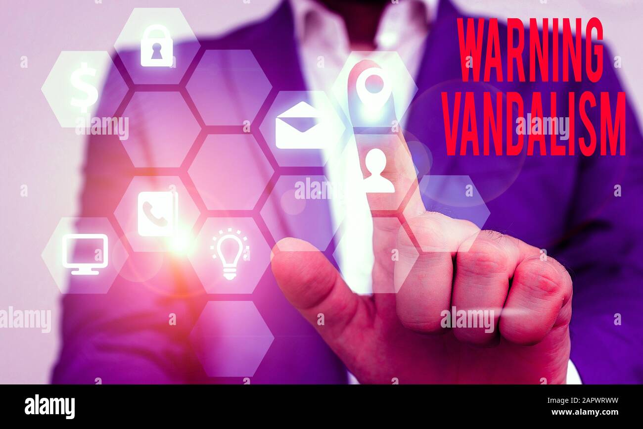 Text sign showing Warning Vandalism. Business photo text malicious ...